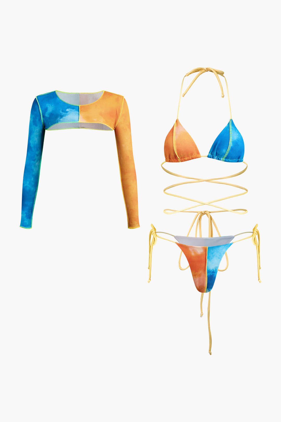 Contrast Tie Halter Bikini And Shrug Set – Micas