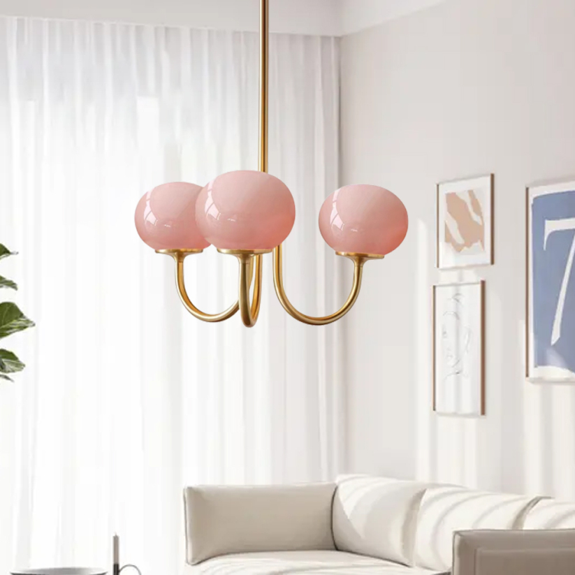 Lamppo Chandelier Milk Pink Glass Pendant Light Bubble Art Deco Light ...