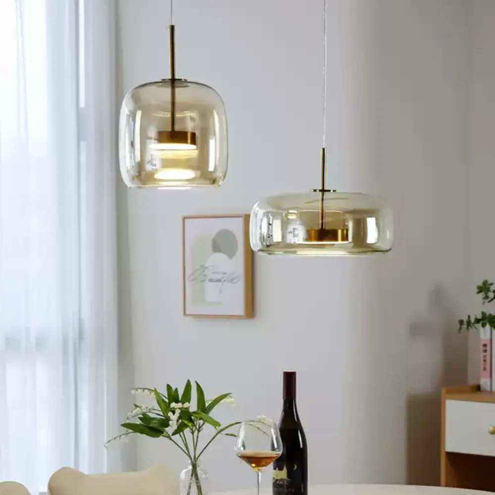 Modern Simple Dining Room living room amber glass single head pendant