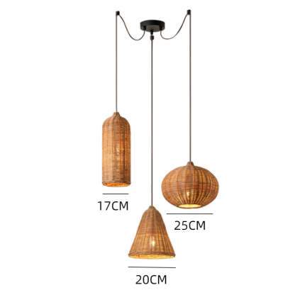 Lamppo Pendant Lighting 3-Lights Natural Rattan Cluster Ceiling Light ...