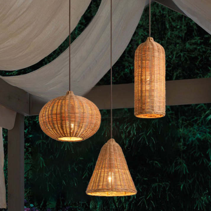 Lamppo Pendant Lighting 3-Lights Natural Rattan Cluster Ceiling Light ...