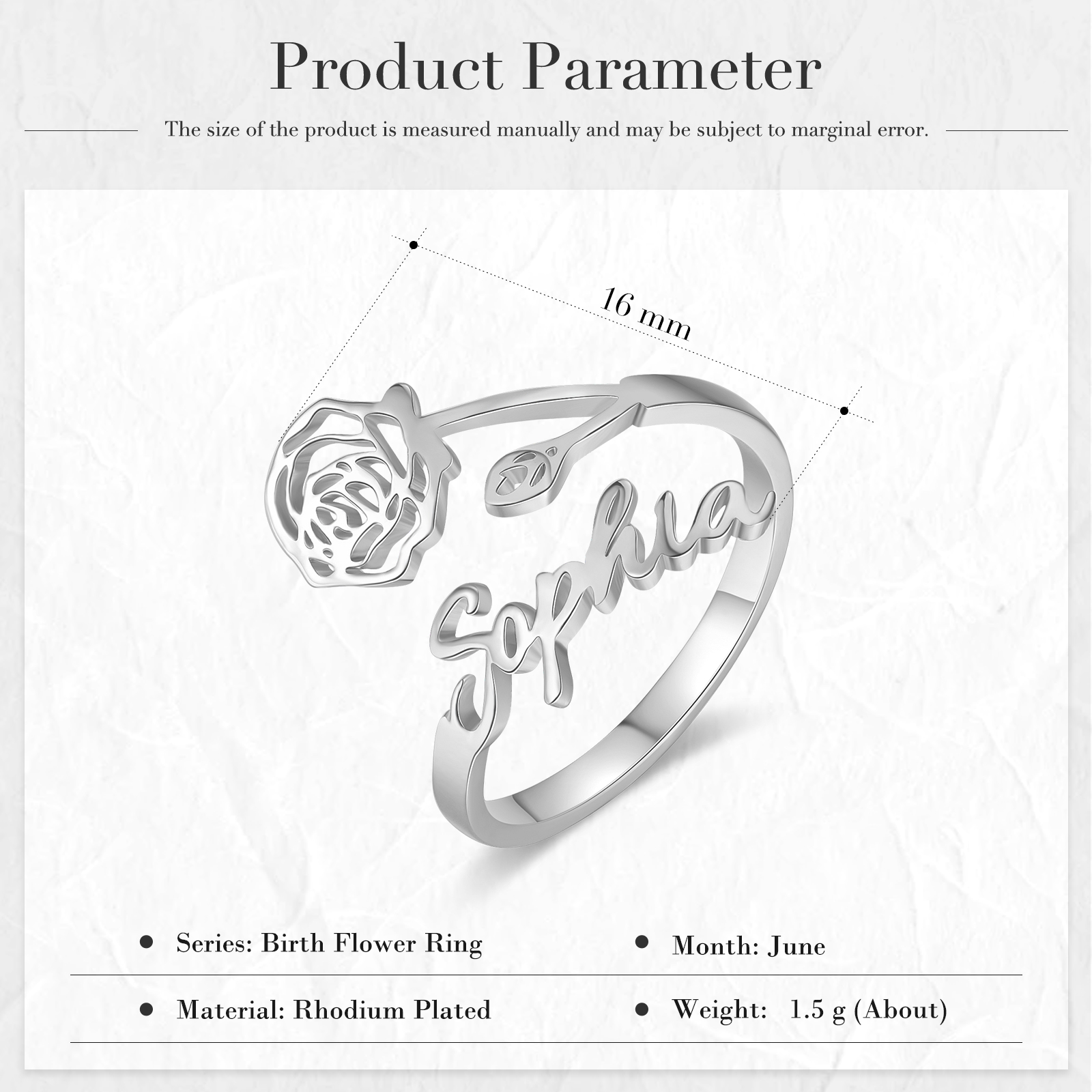 Kettenmachen Juni Rose Personalisierte Name Ring Geburtsblume Serie 21.43
