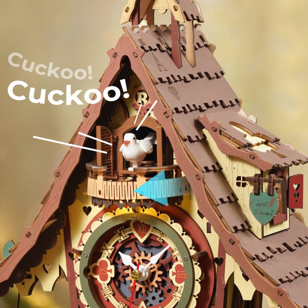 ROKR Cuckoo Clock - DIY Wooden Clock 3D Puzzle Kit for Adults