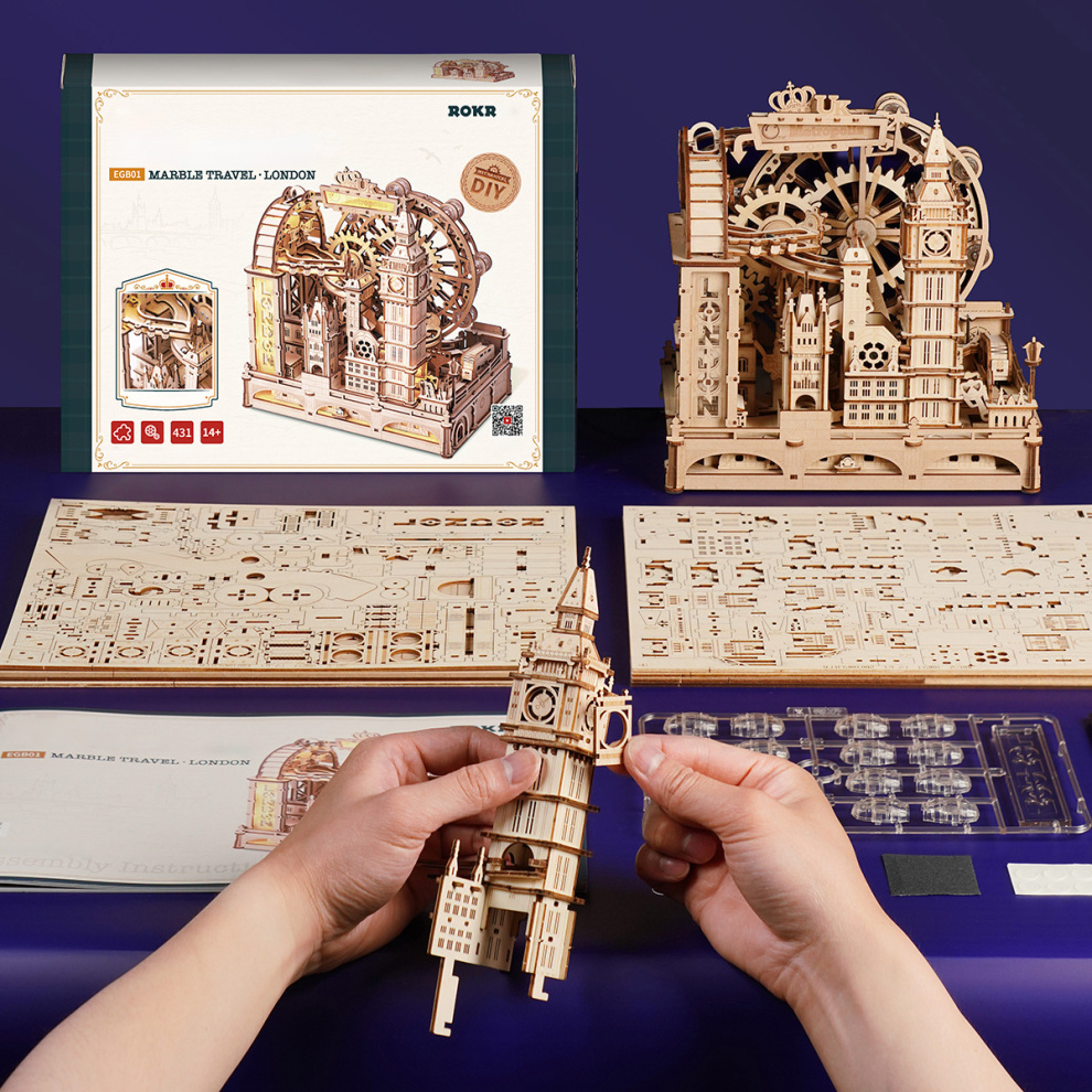 ROKR Marble Travel London Wooden Marble Run 3D Puzzle Kit EGB01