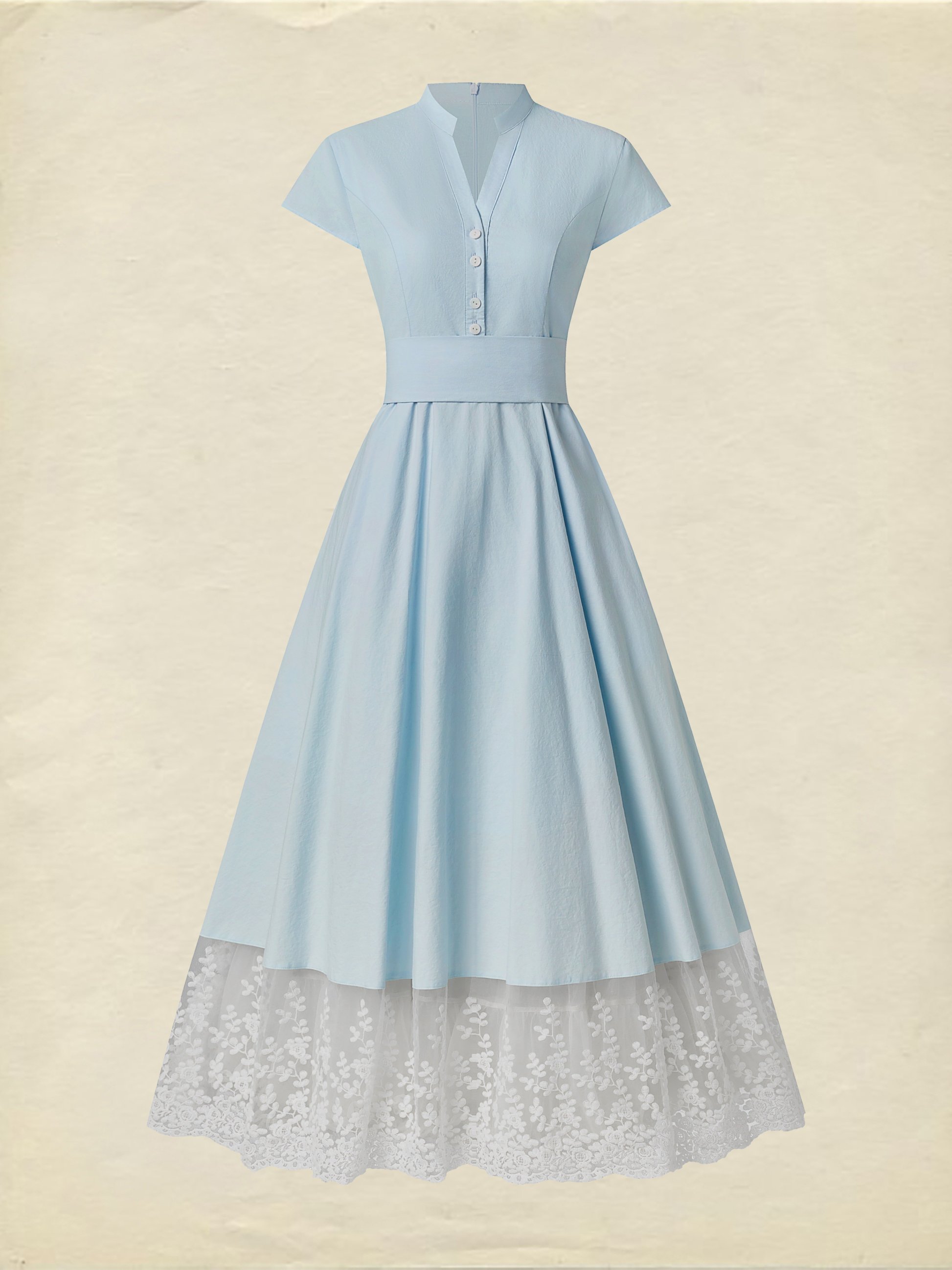 Maxi Cotton Dress , Short Sleeves, V Neck, Plain, Lace, French Vintage ...