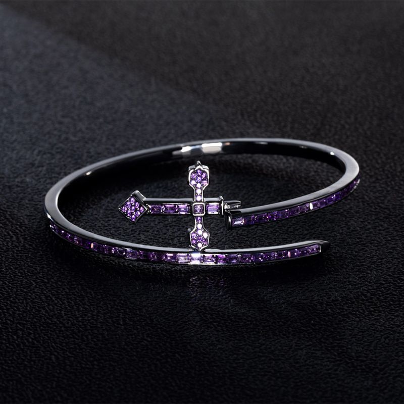 Iced Purple Baguette Sword Bangle Moissanite Bracelet – vvsbox