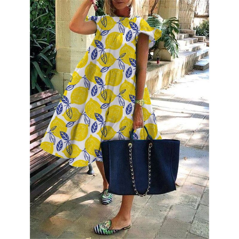 Women's Lemon Print Holiday Dress