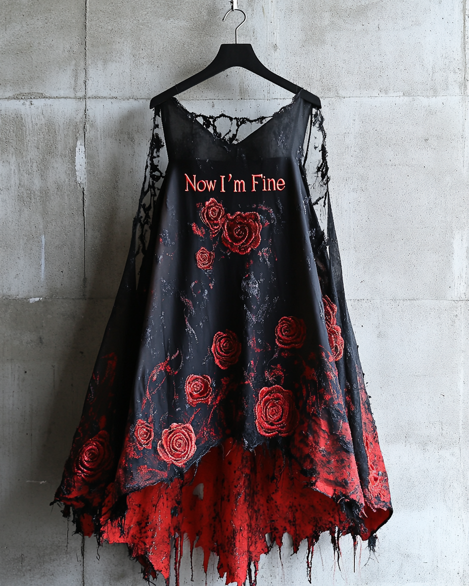 Summer Halloween Blood Themed Rose Floral “Now I'm Fine” Dress c131