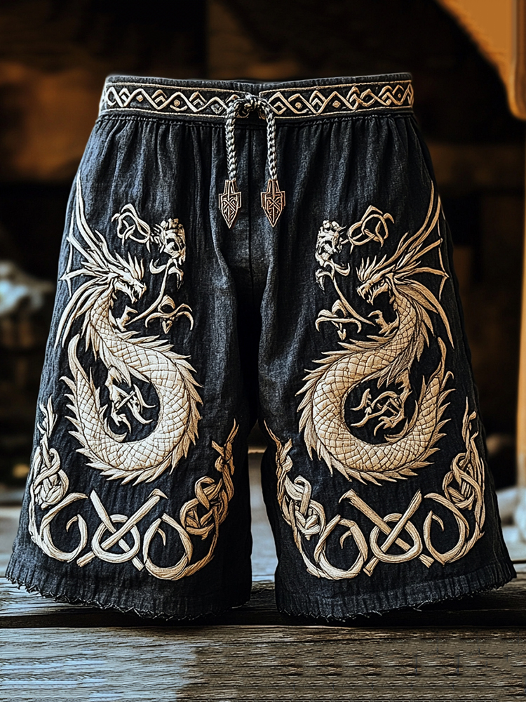 Men's Viking Dragon Celtic Knot Art Line Shorts