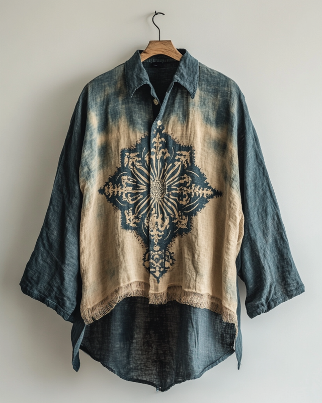 Men's Casual Vintage Linen Irregular Shirt be6f