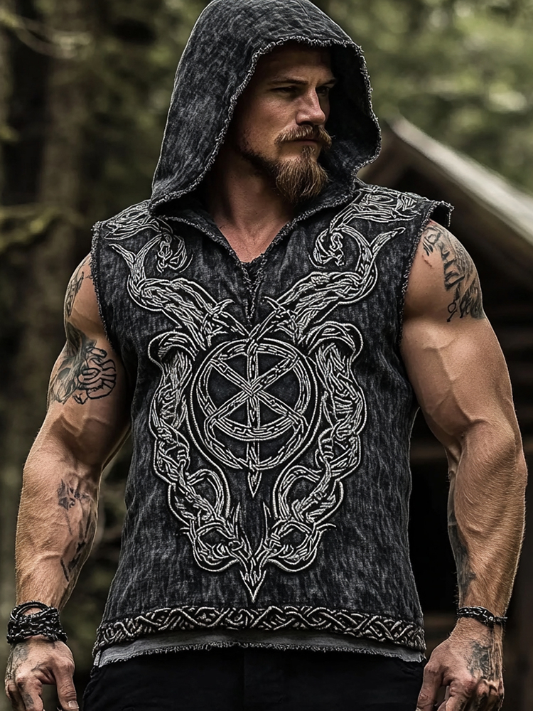 Men's Retro Viking Rune Hooded Vest