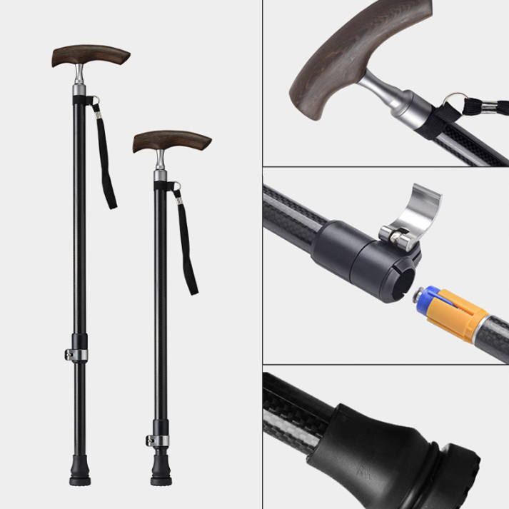 Adjustable Carbon Fiber Walking Cane with Ergonomic Wooden Handle ...