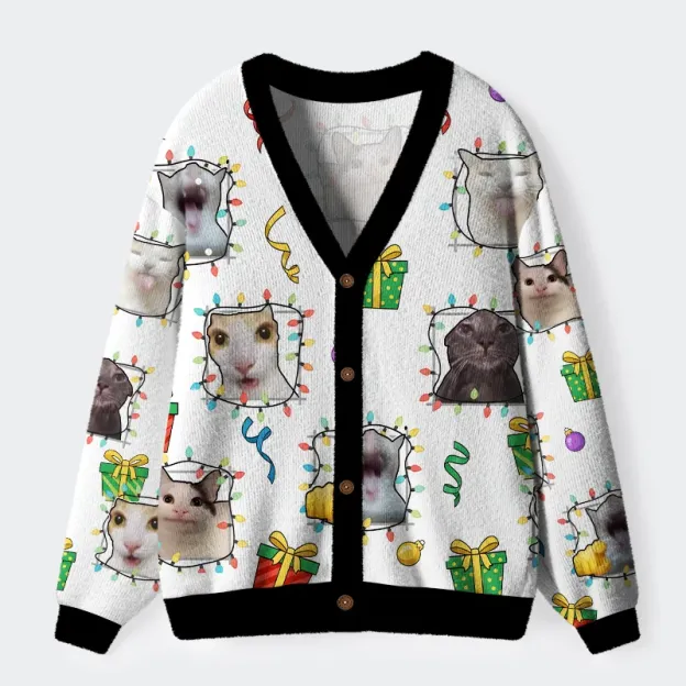 Unisex Cats Meme Ugly Cardigan Sweater – Fishneo
