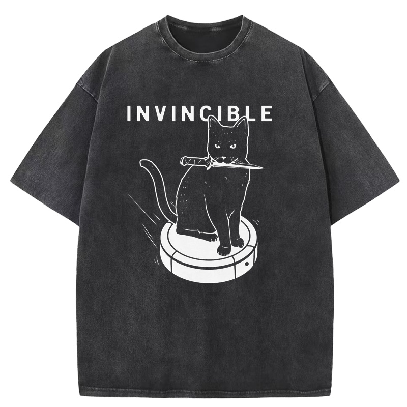 Invincible Cat Washed T-Shirt – Fishneo