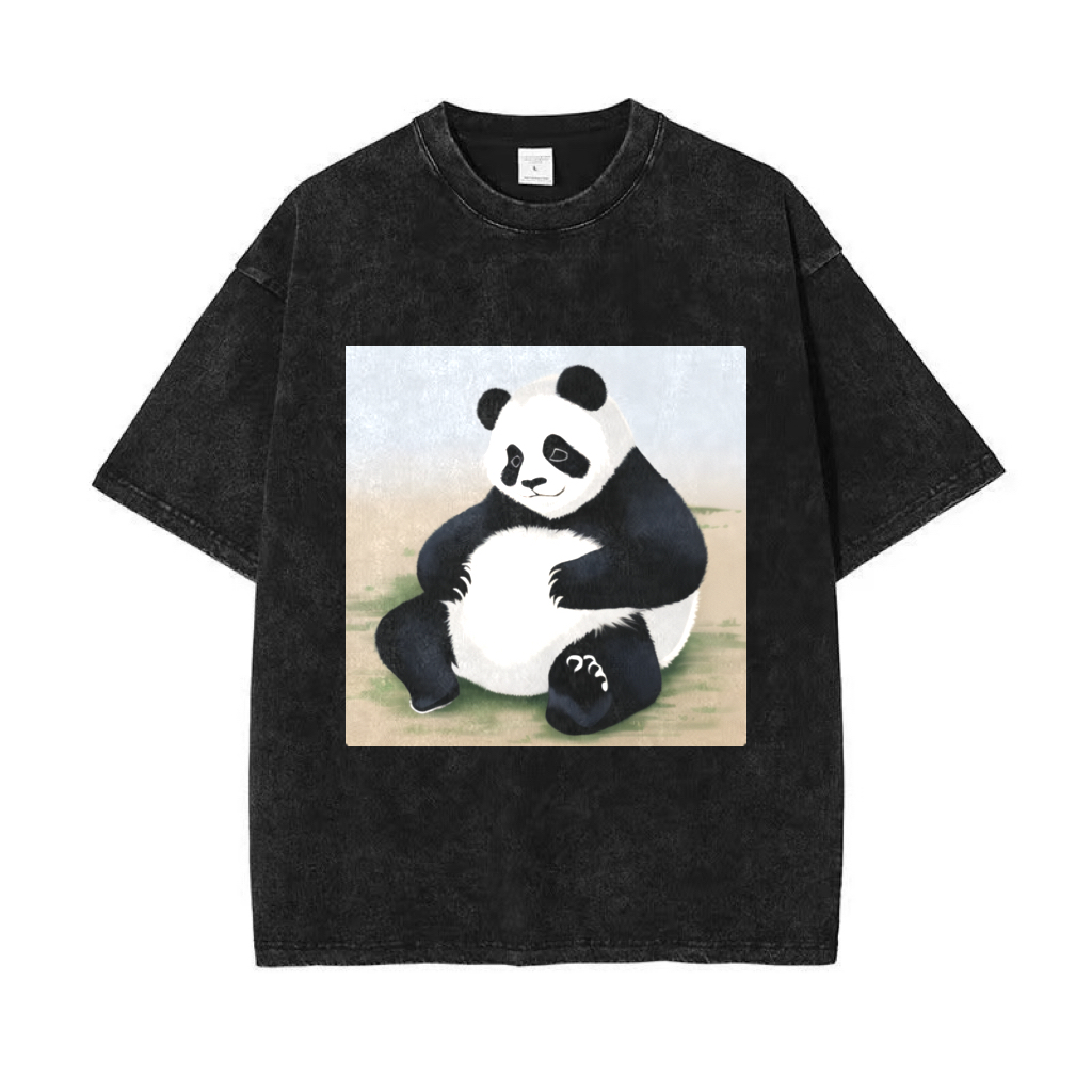 Panda Washed T-Shirt - Rub My Round Belly