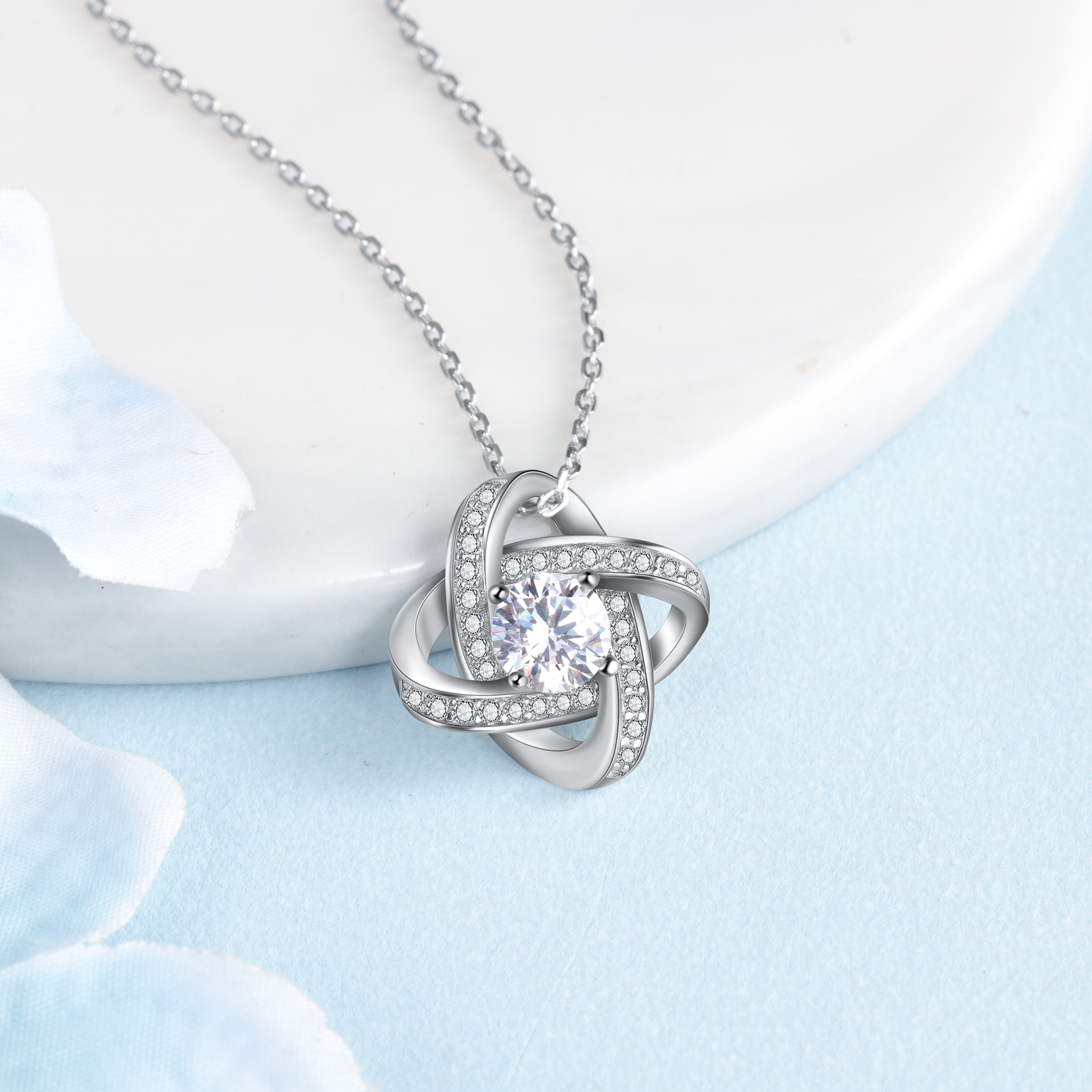 S925 Silver Love Knot Necklace with Rotatable Rose Box Lorajewel