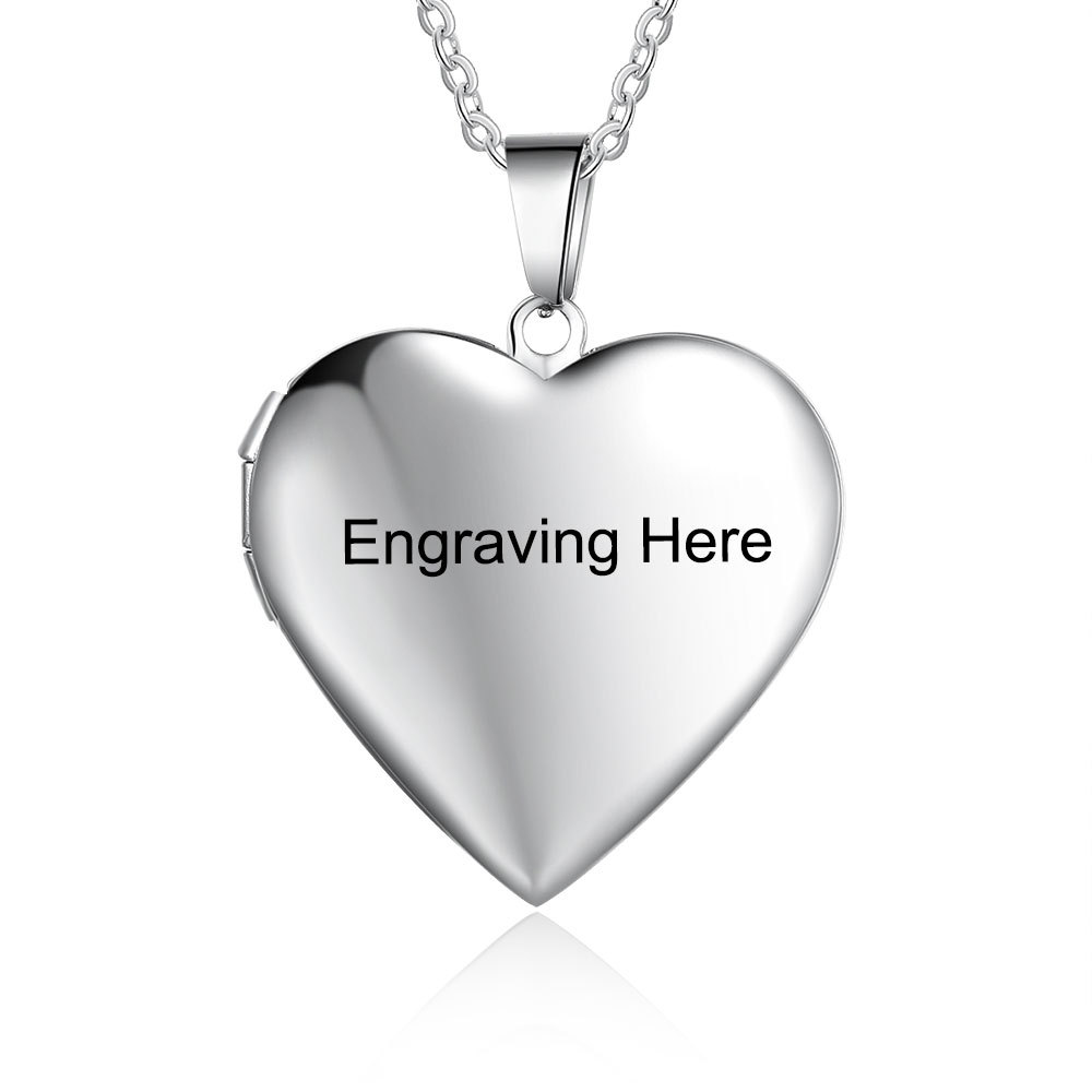Heart Photo Locket Necklace with Engraving Heart Pendant Personalized ...