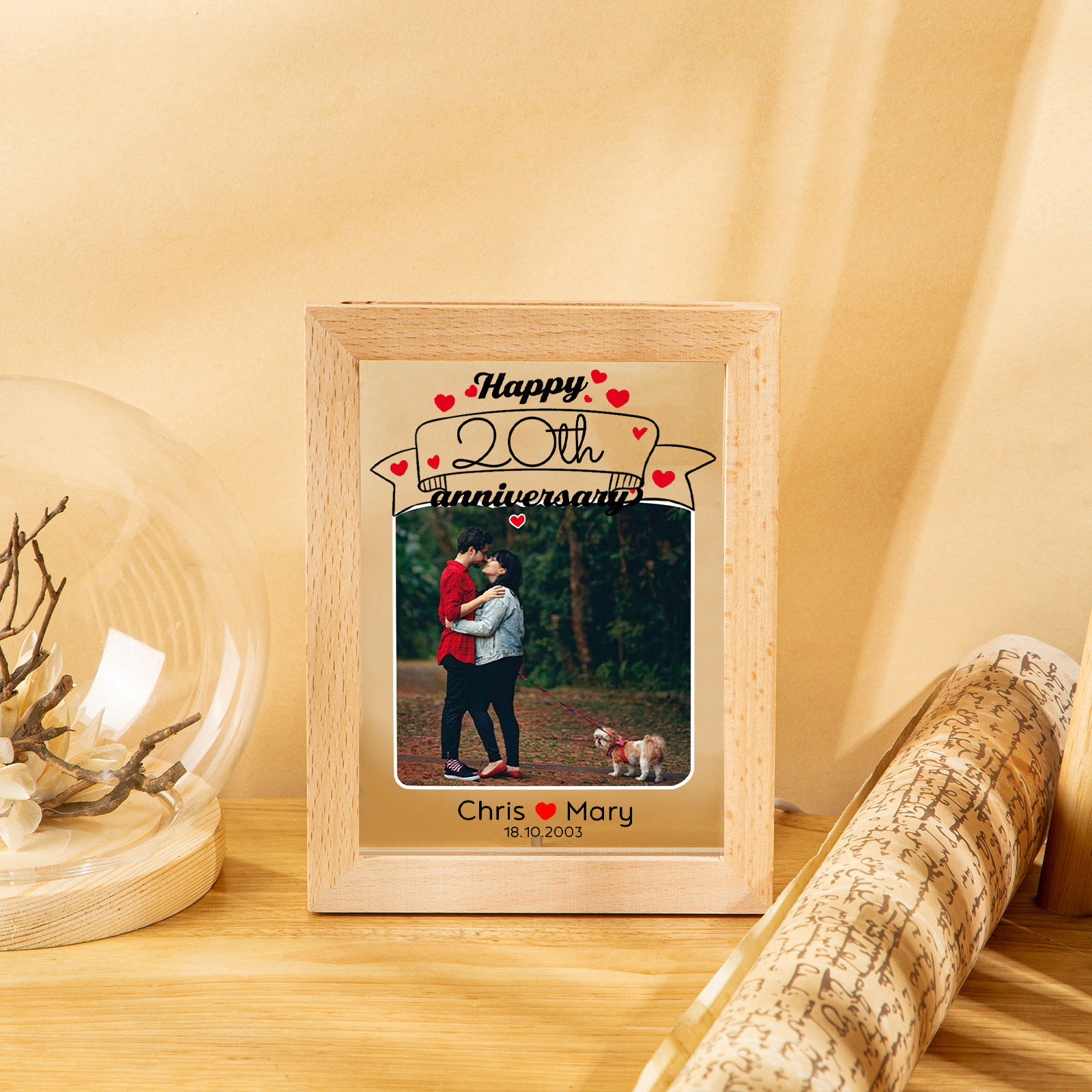 Photo Personalised Couple Frame Custom Names And Date LED Night Light Anniversary Gift For Couple