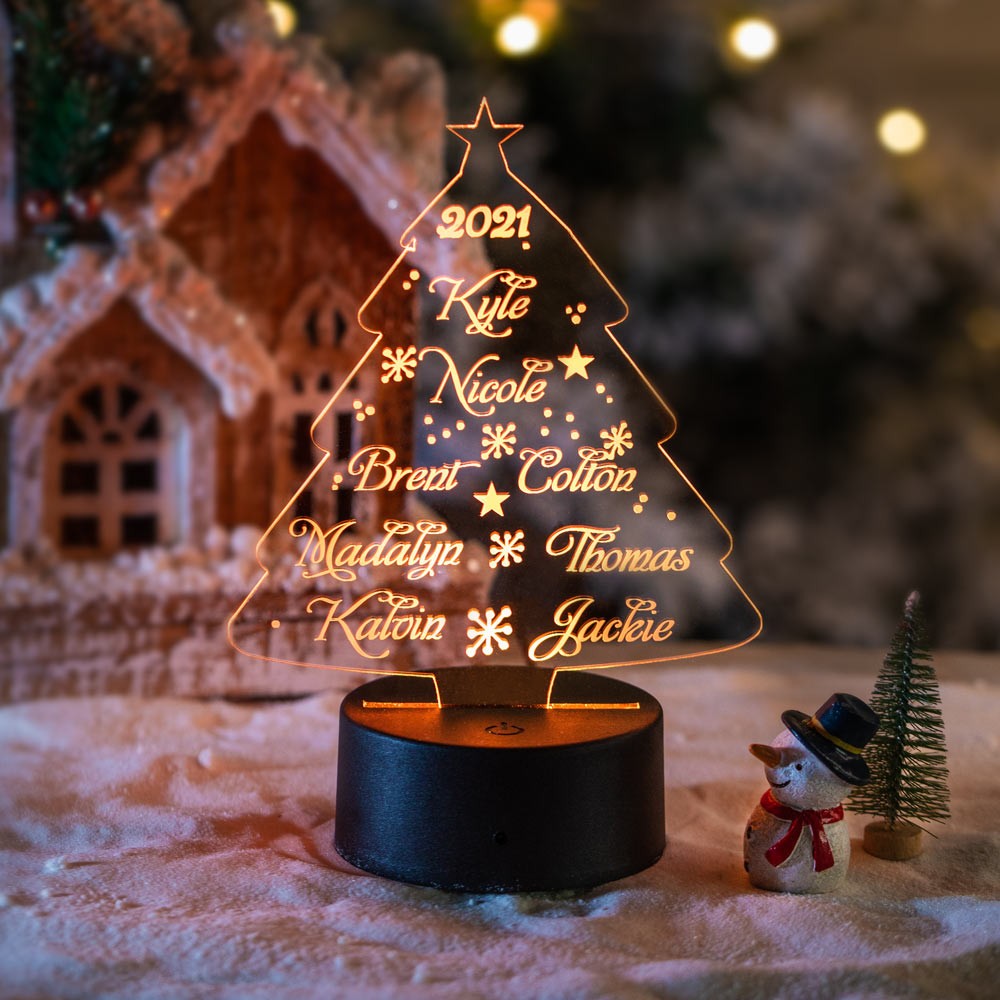 Personalized Christmas Tree Night Light Custom 6 Names Gifts For Kids