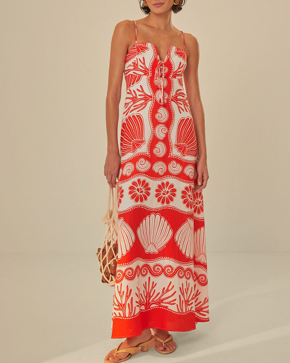 Shell-print linen-blend maxi dress – Kunmcq