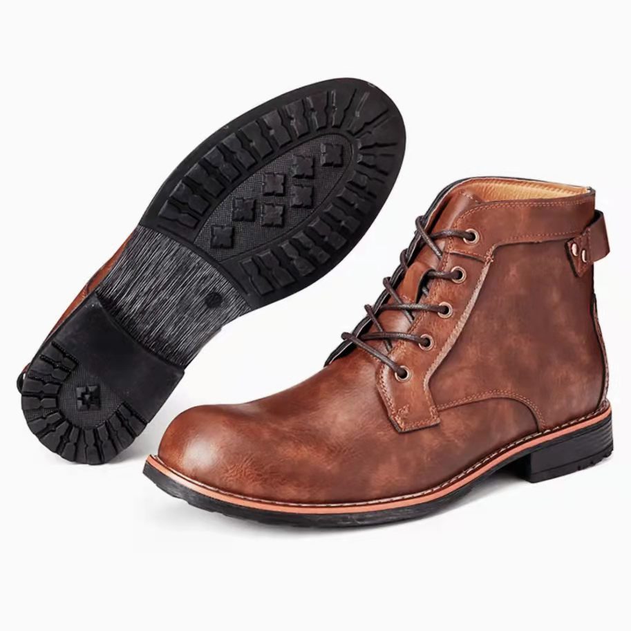 Mens Genuine Leather Waterproof Non Slip Arch Support Hiking Casual