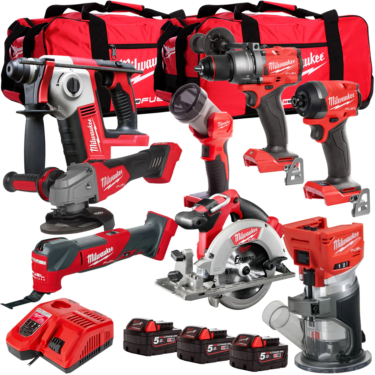18V 8 Piece Power Tool Kit with 3 x 5.0Ah Batteries T4TM-28
