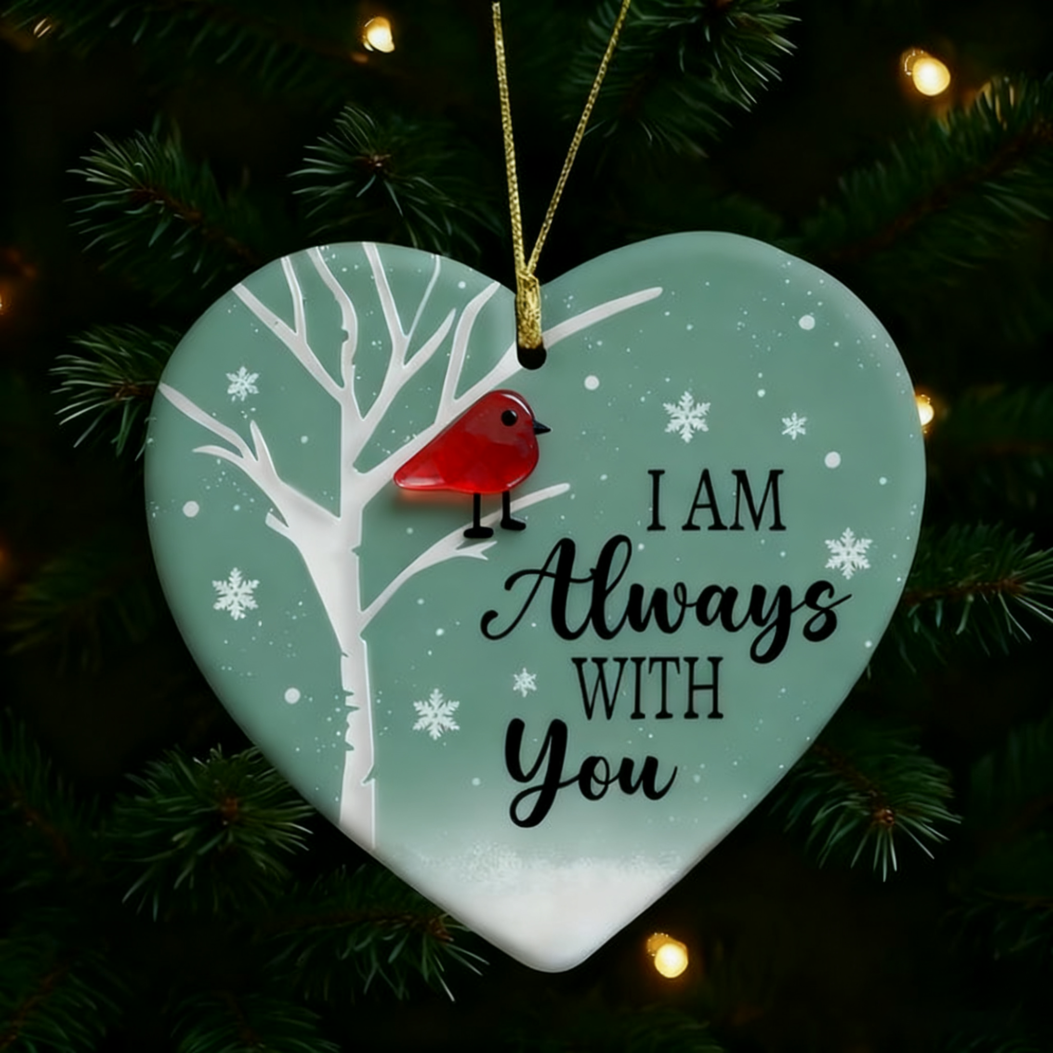 Cardinal Remembrance Christmas Sea Glass Ornament