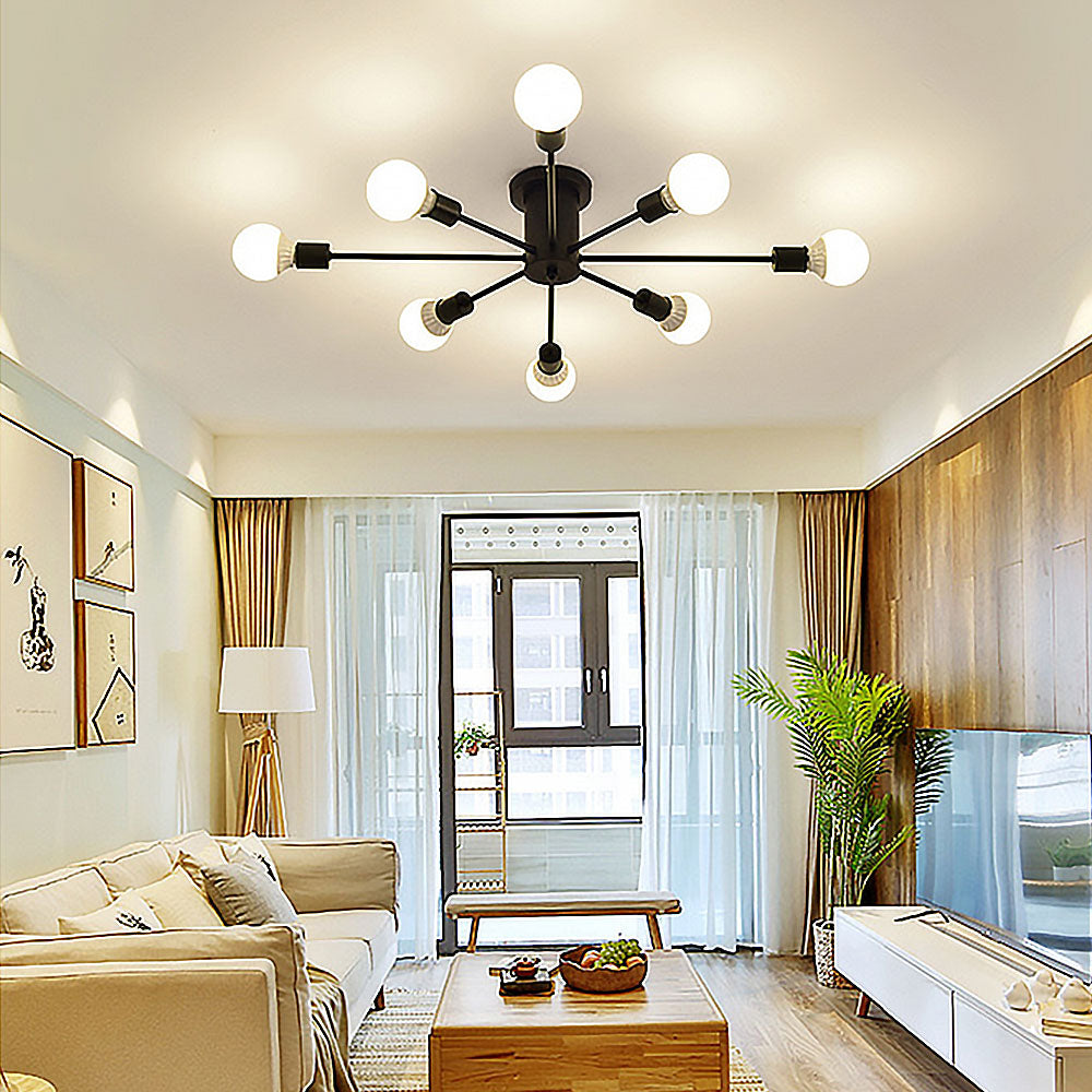 Modern Simple Gold Iron Semi Flush Chandelier For Bedroom