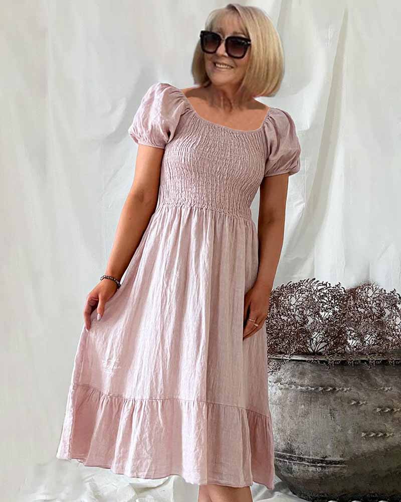Backless off-Shoulder Chest Wrap Long Linen Dress – Bhyake