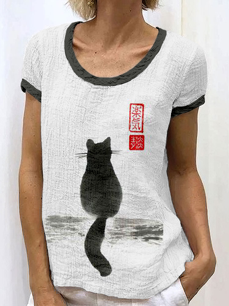 Japanese Cat Art Linen Blend Cozy Shirt – Oapek