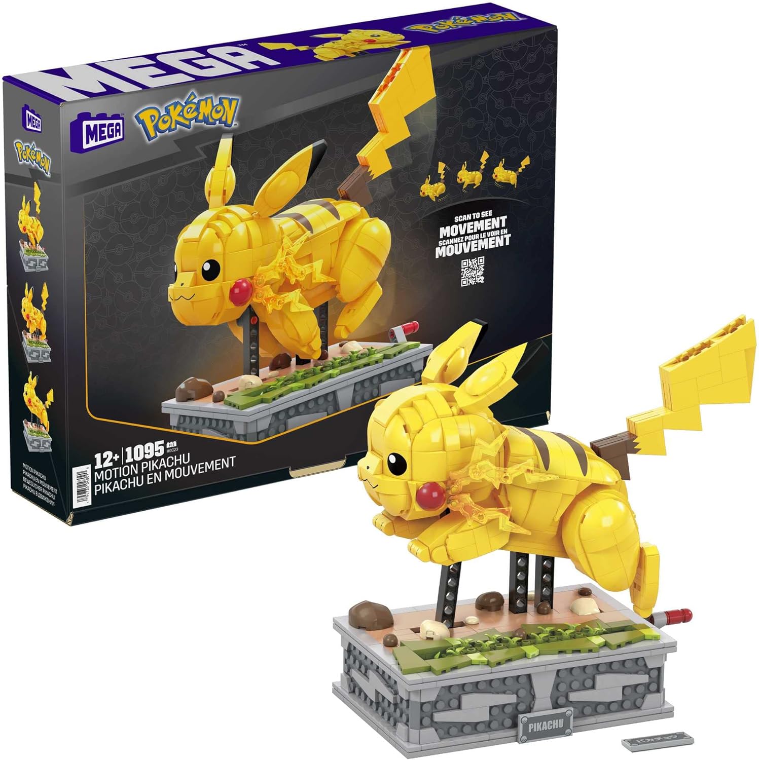 MEGA Pokemon Motion Pikachu Action Figure - 1095 Piece Building Set ...