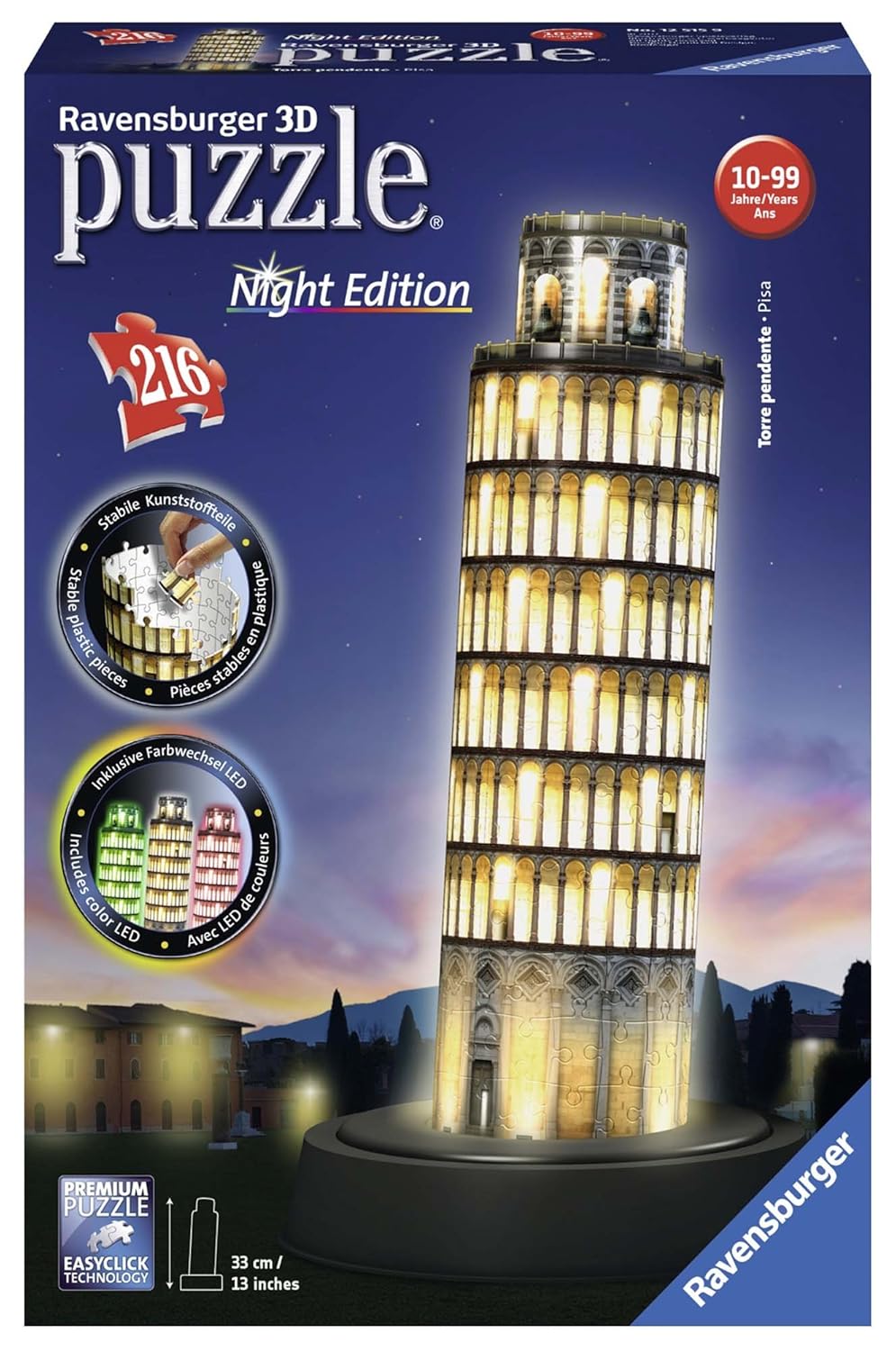Ravensburger Leaning Tower of Pisa - Night Edition 216 Piece 3D Jigsaw ...