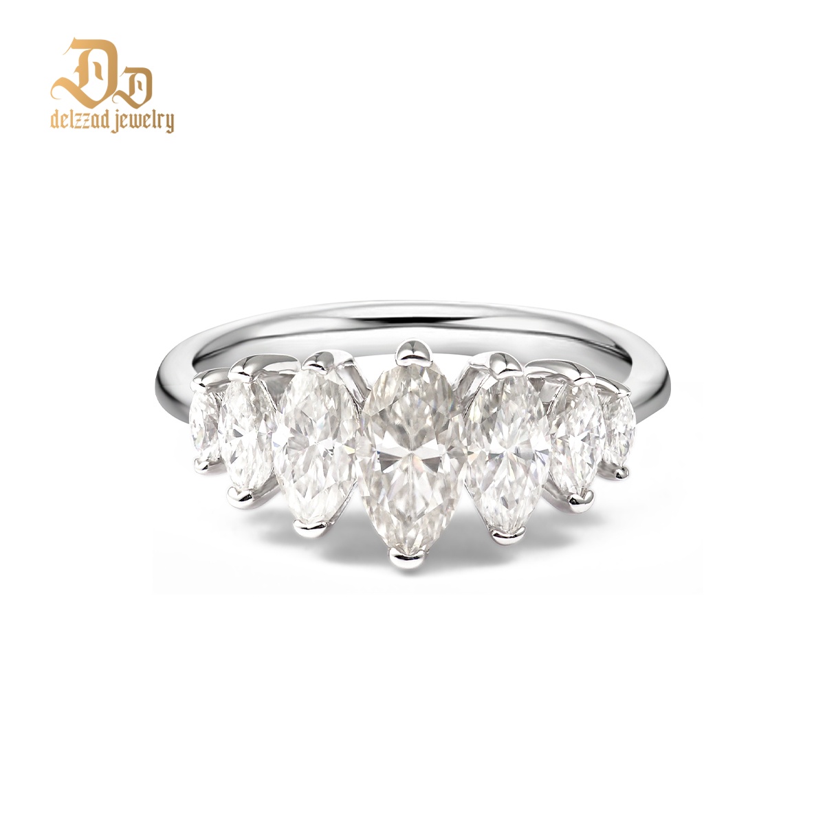 Delzzad Marquise Cut Ring D Color VVS Synthetic Moissanite S925 Elegan