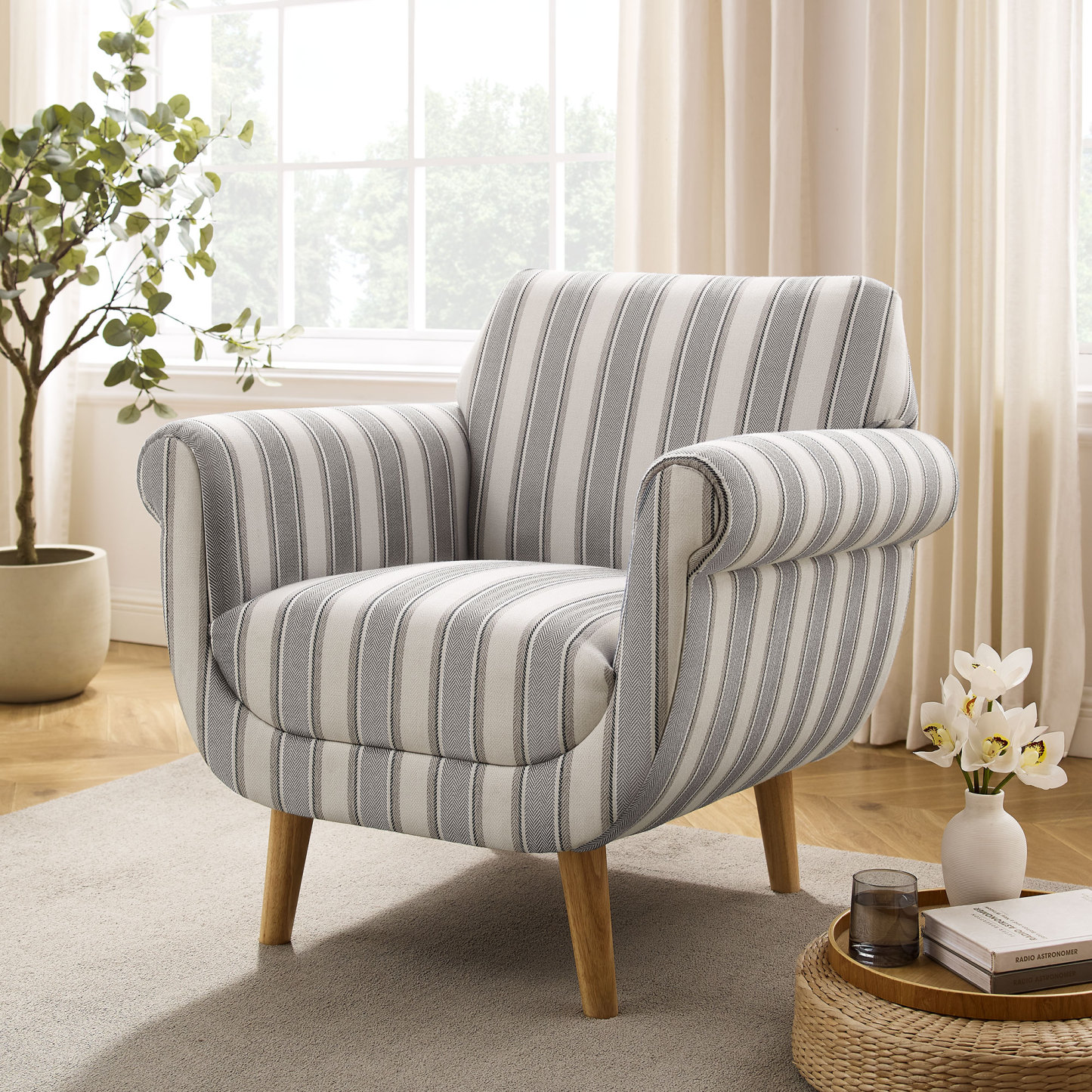 Grey striped armchair store