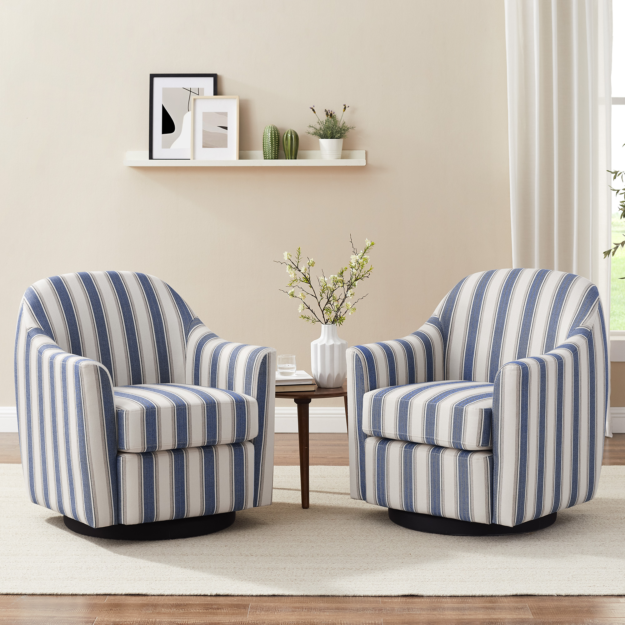 34 H Swivel Non Swivel Linen Striped Chair with Removable Cover