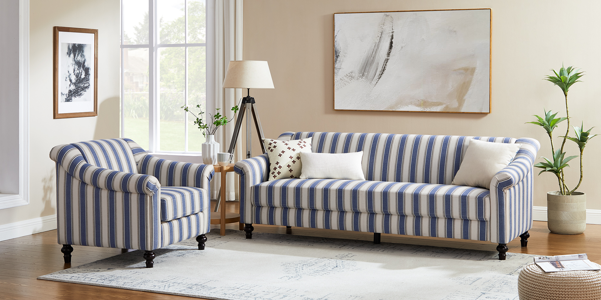 Striped sofa and loveseat store