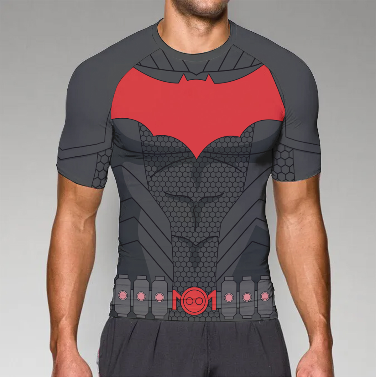 Batman Superhero Red Symbol Black Short Sleeve Compression Shirt ...