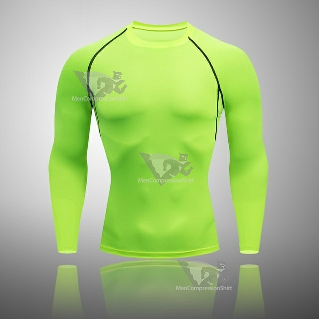 Mens Light Green Compression Basic Long Sleeve Compression Shirt ...