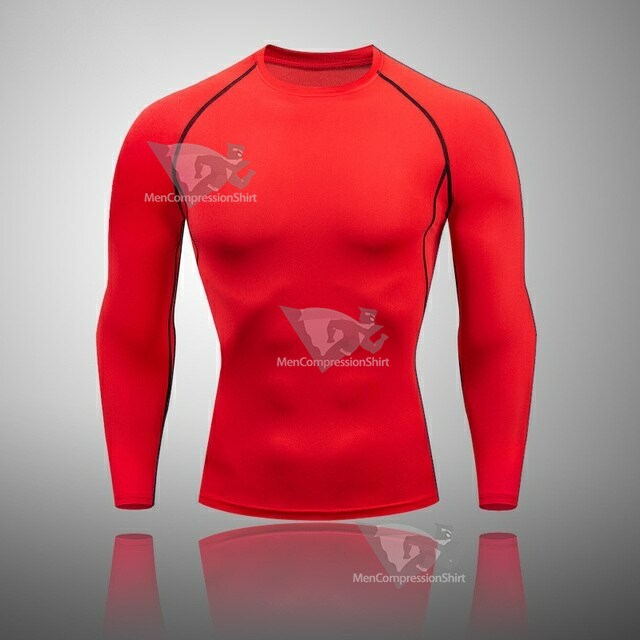 Mens Red Compression Basic Long Sleeve Compression Shirt ...