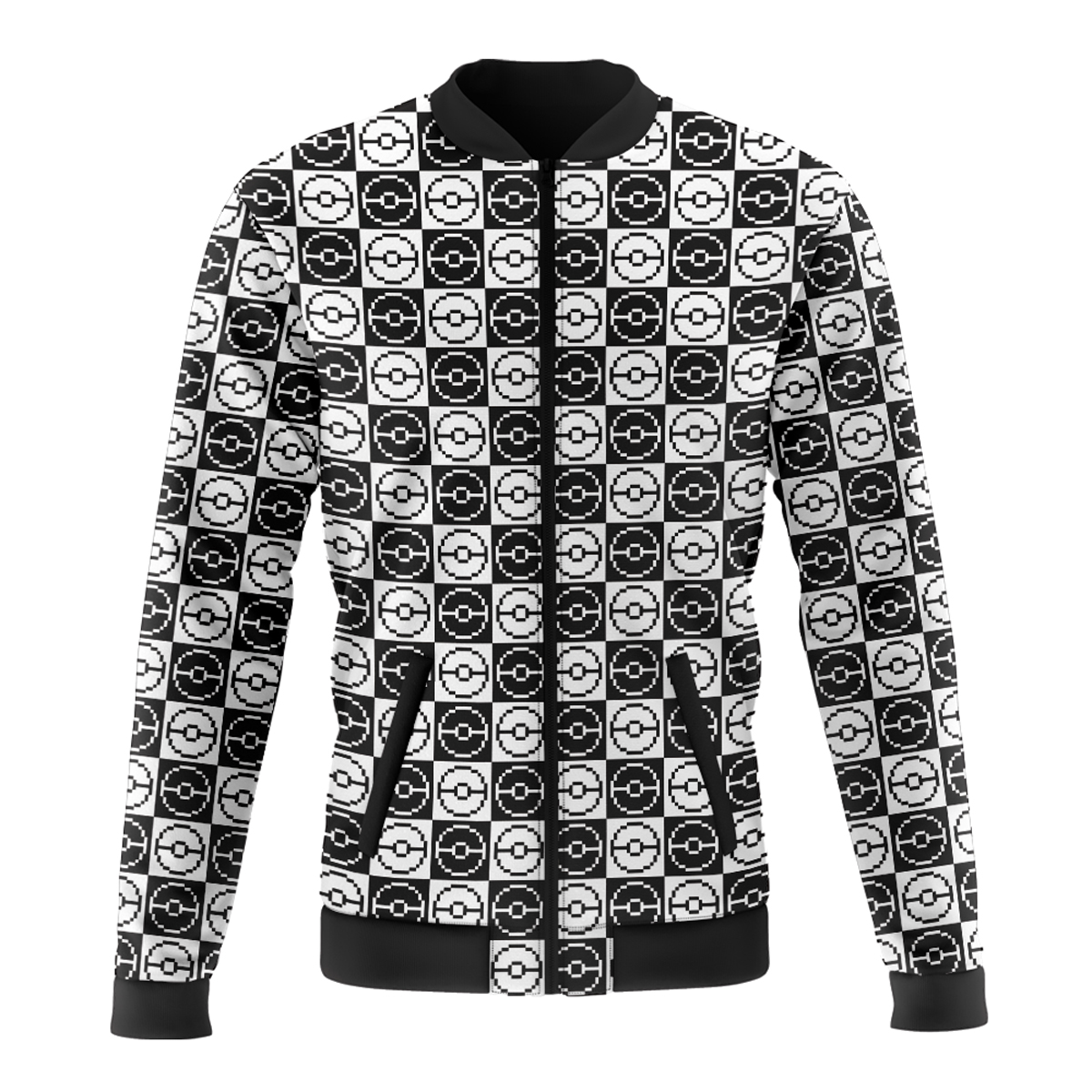 Pixel Poke Ball Black White Bomber Jacket – MensCompressionShirt