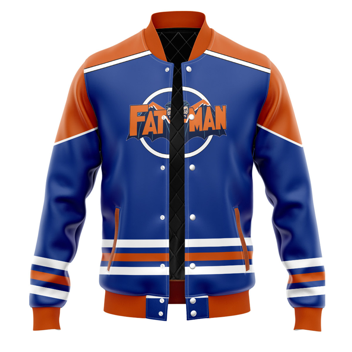 Superhero Fat Man Blue Customizable Varsity Jacket – MensCompressionShirt