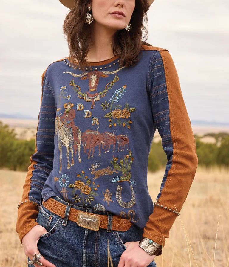 Texas Print Embroidered Studded Top – Lingofeels