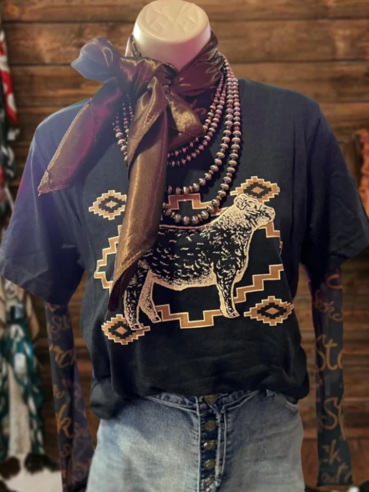 Western Aztec Cow Print T-Shirt – Lingofeels