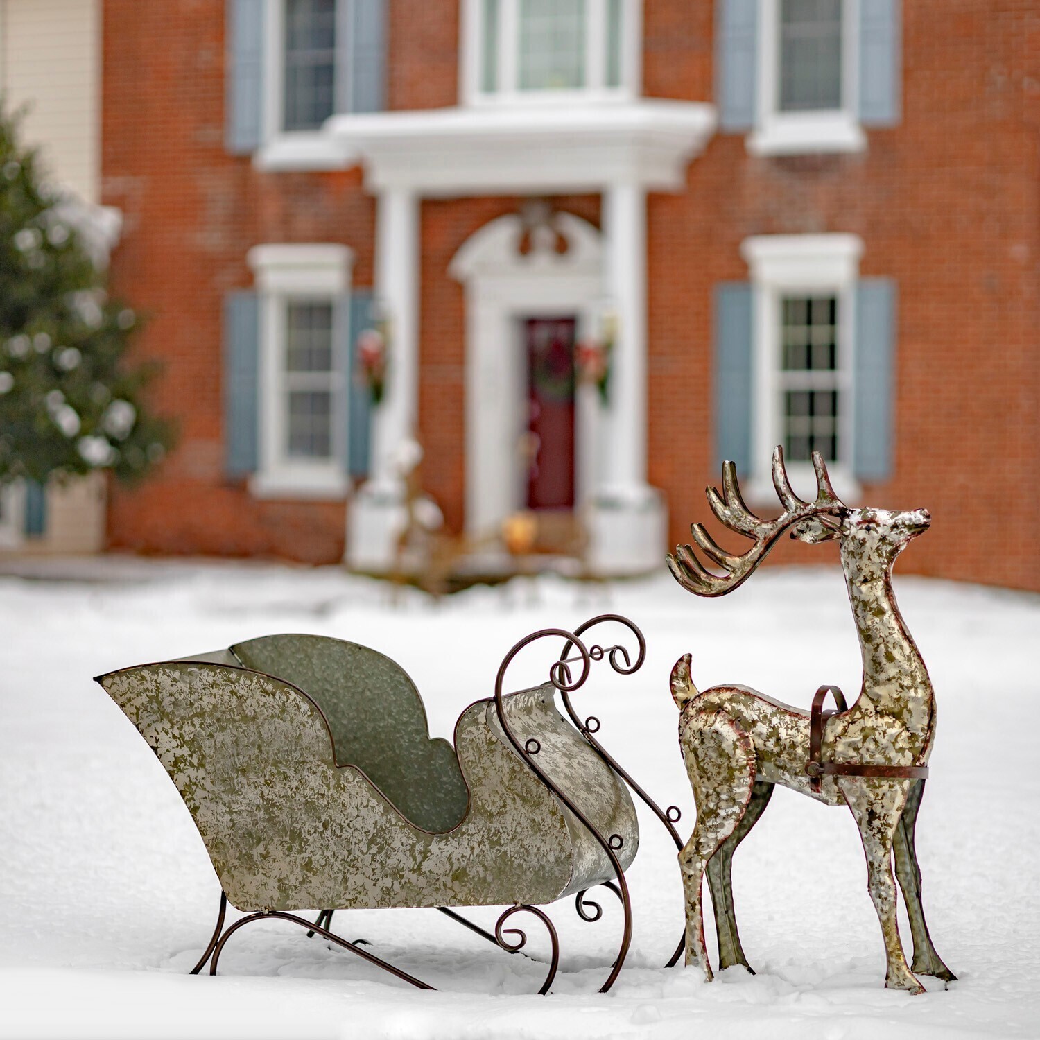 Large Galvanized Iron Reindeer and Sleigh – gillelia