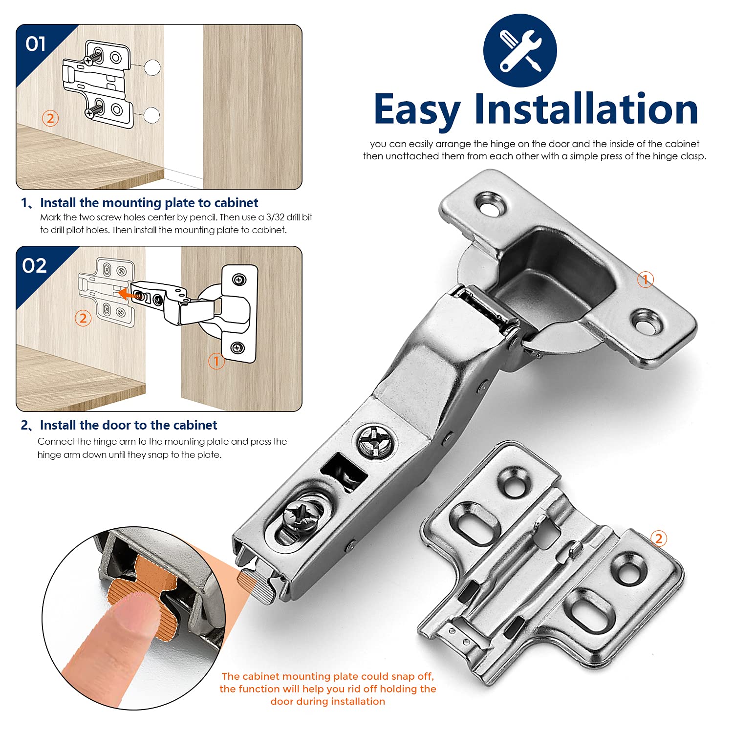 Soft Close Cabinet Hinges European Detachable Hinges Suitable For Kitchen Cabinets Door Pure Brass Damping