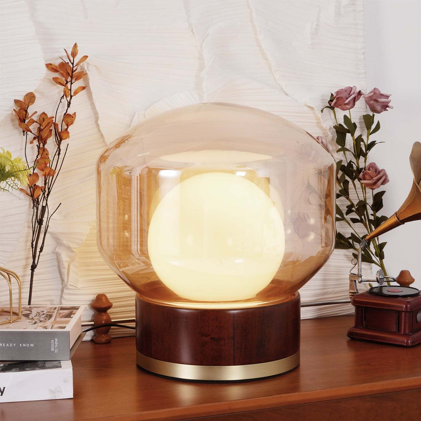 Homdiy Table Light Modern Rigel Round Glass Table Lamp For Bedroom ...