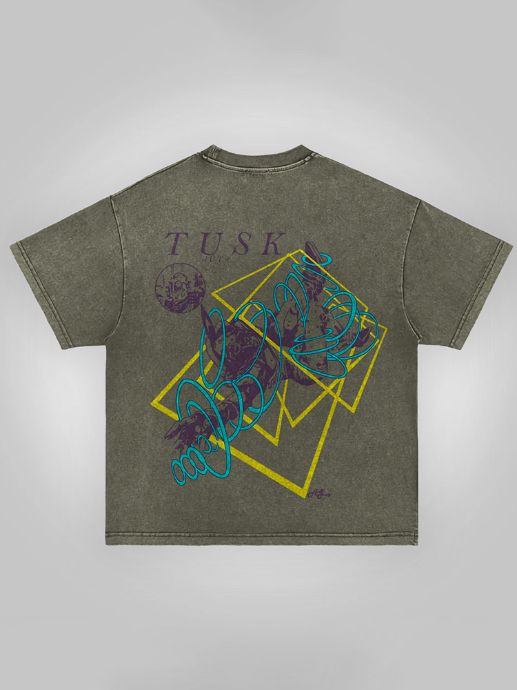 Vintage Cartoon Tusk Art Graphic Distressed Acid Wash T-shirt – COIXRE