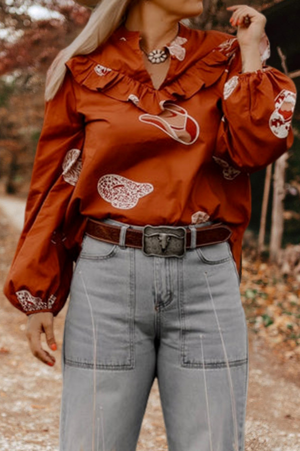 Cowboy Hat Print Ruffled Shirt – RanchBelle