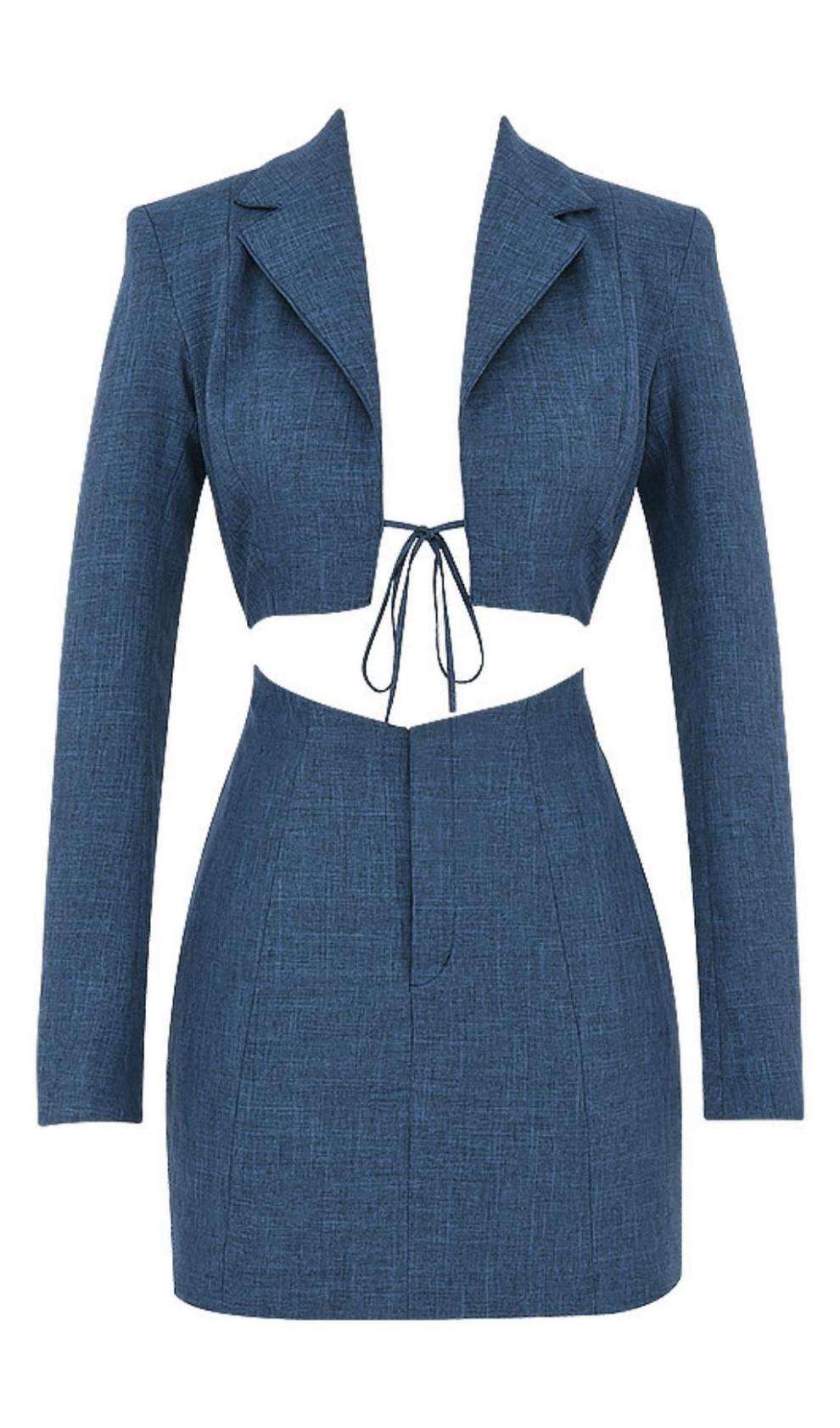 TIE SUIT MINI DRESS IN DEEP BLUE – Artofcb