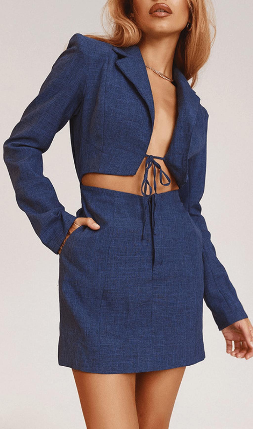 TIE SUIT MINI DRESS IN DEEP BLUE – Artofcb